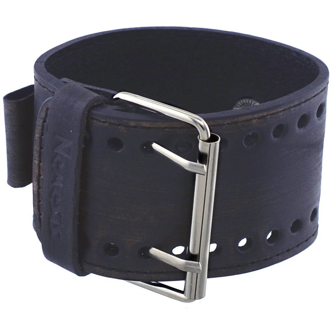 Black Watch with Stitched Wide Leather Watch Bands – Nemesis
